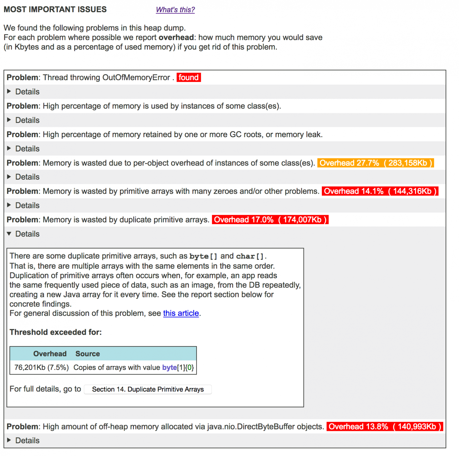 Online Documentation for JXRay Java Memory Analyzer